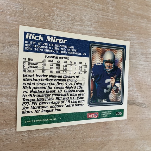 Topps | Other | Rick Mirer Notre Dame Seahawks Super Star Qb 995 Card ...